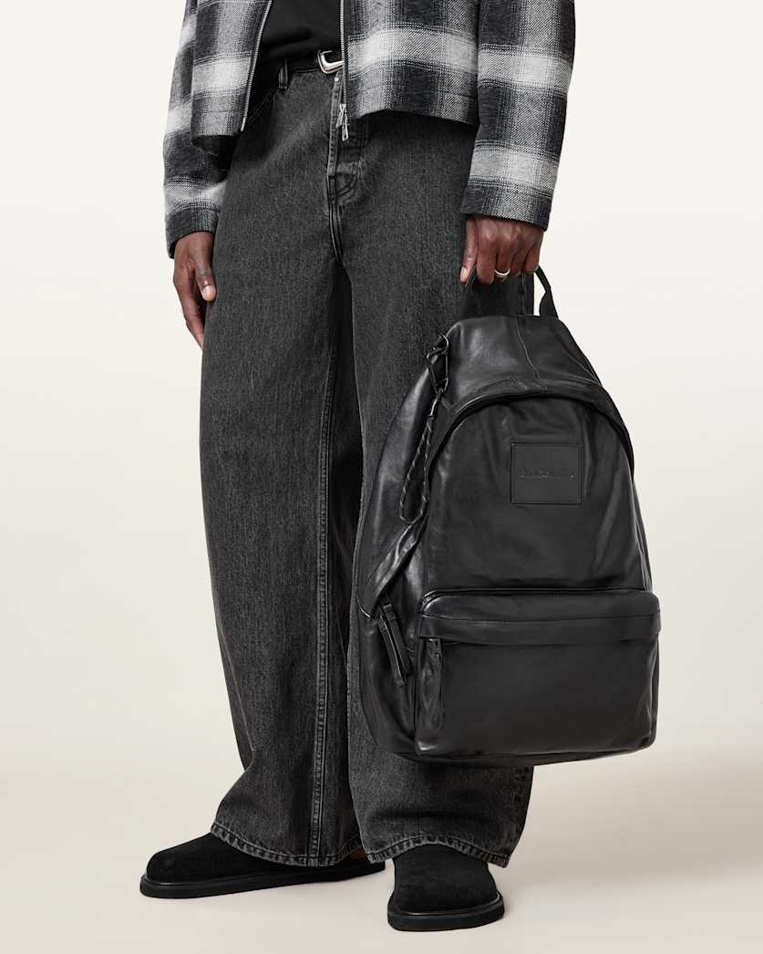 Carabiner Embossed Leather Backpack Black | ALLSAINTS